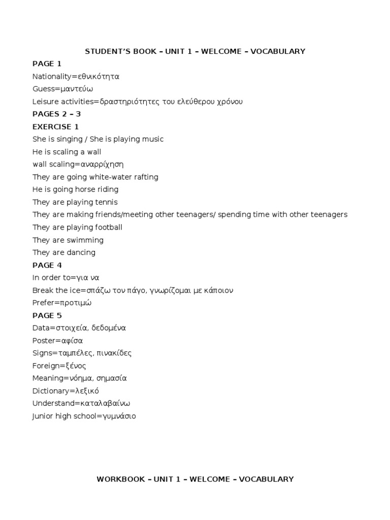 Think Teen 1 Unit 1 Welcome Vocabulary | PDF