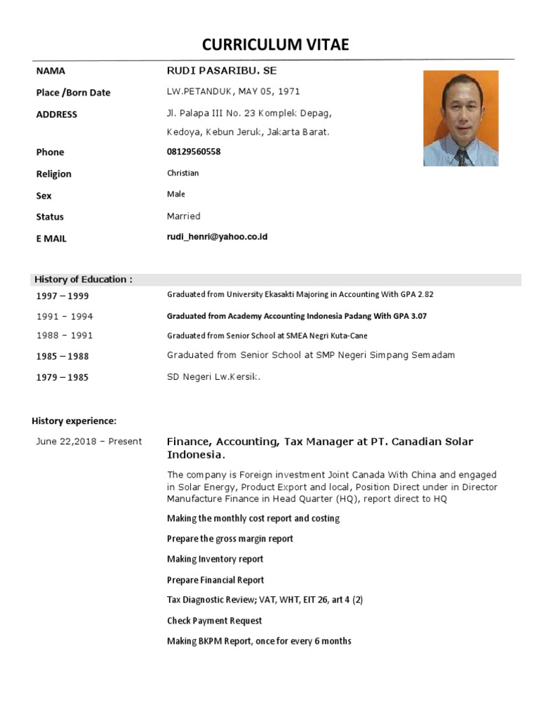 CV Rudi Pasaribu Update | PDF | Inventory | Cost