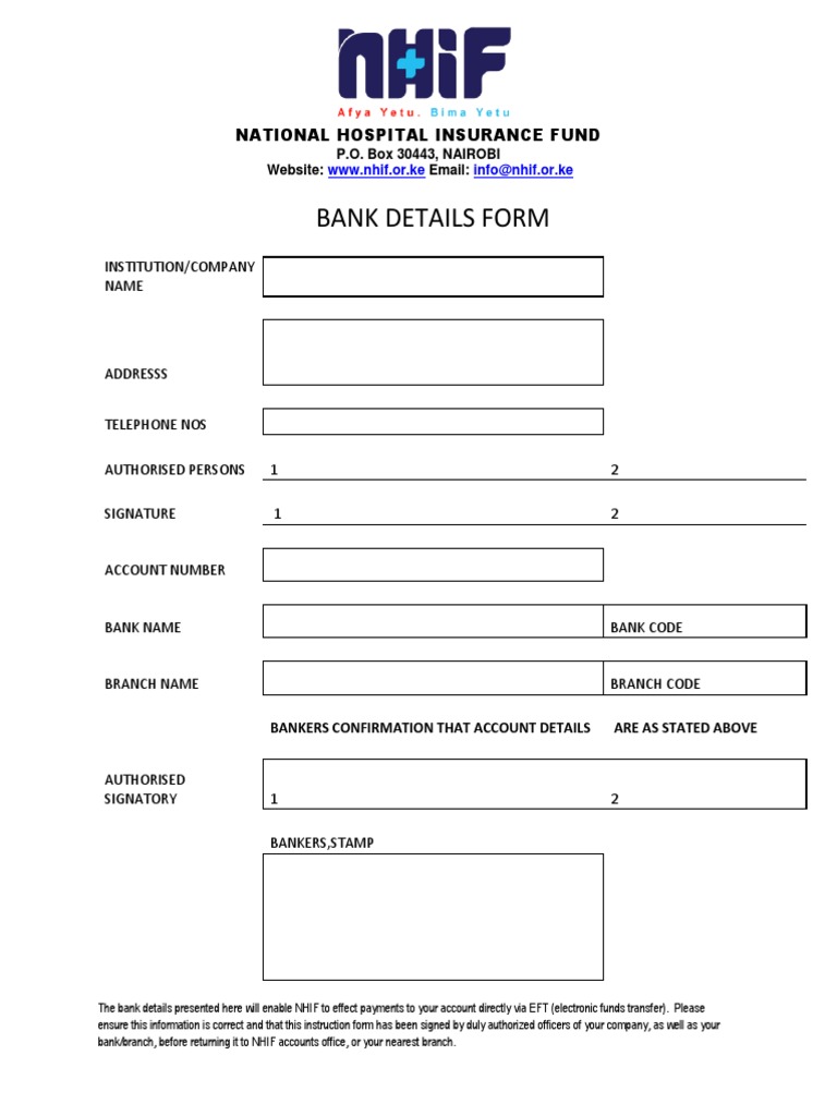 NHIF Bank Details Form | PDF