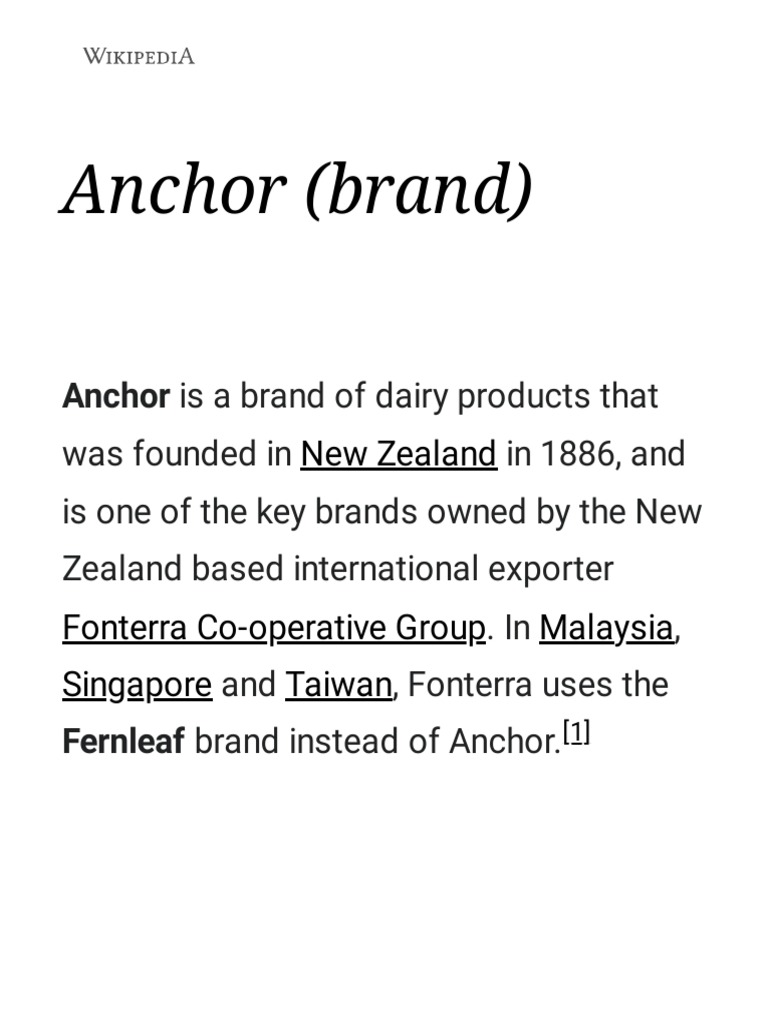 Anchor (Brand) - Wikipedia | Download Free PDF | Cattle Products | Dairy Farming