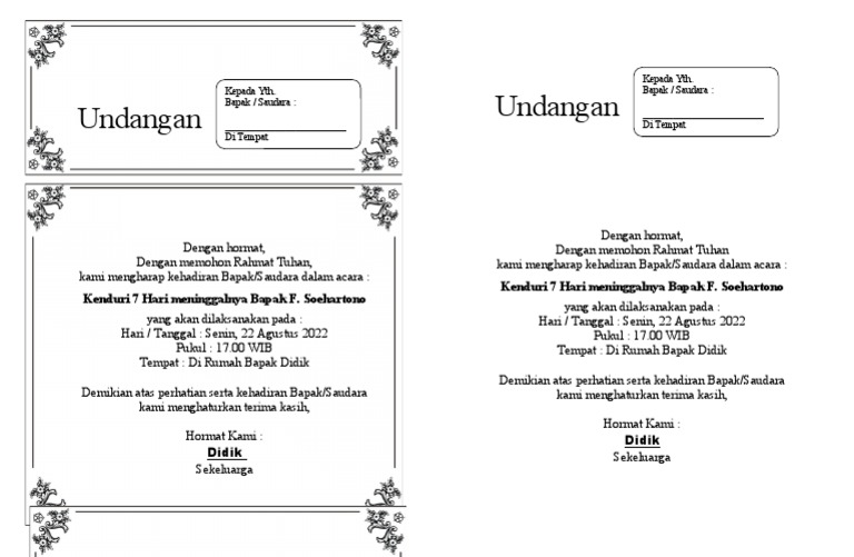 Contoh Undangan Kenduri | PDF