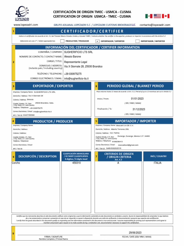 Certificado de Origen (Insumo) | PDF