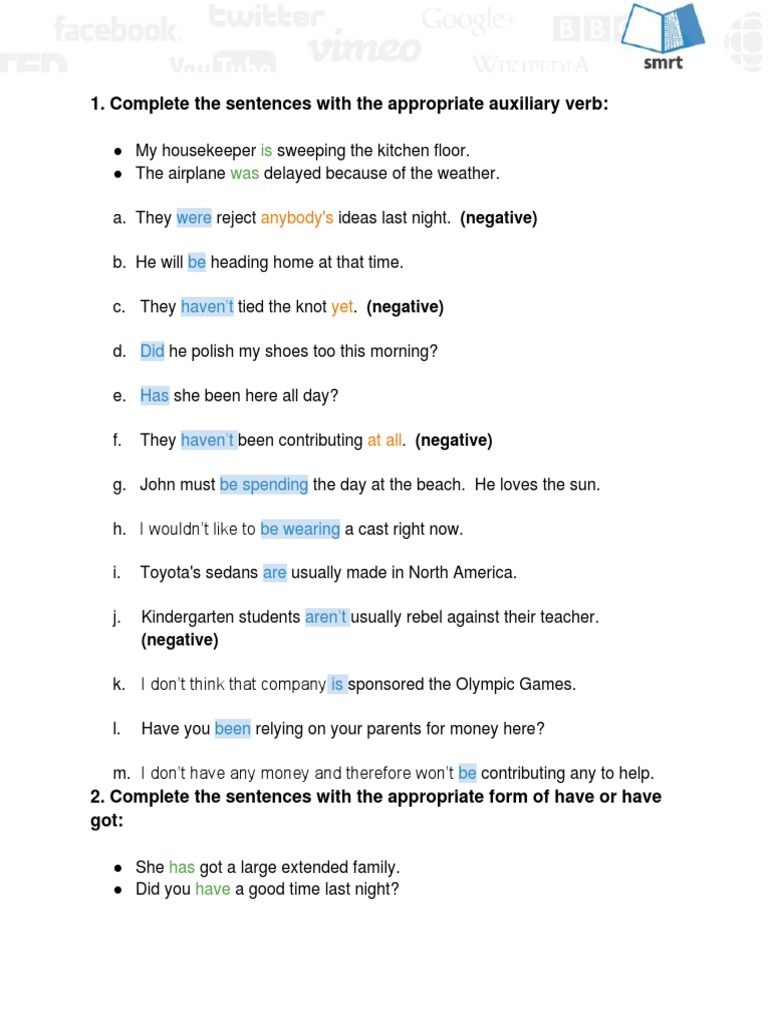 Auxiliary Verbs Practice Exercises | PDF