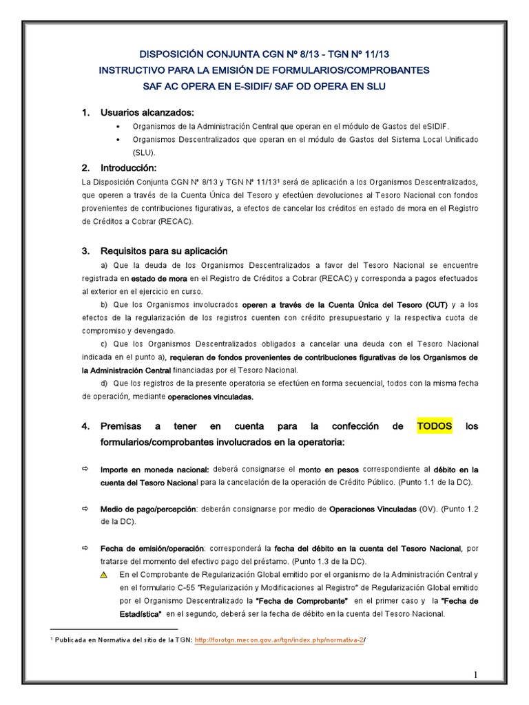 Instructivo para la emisión de Formularios SAF AC -E-SIDIF-OD SLU | PDF ...