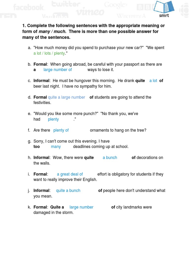 Completing Sentences with Quantifiers | PDF | Language Arts & Discipline