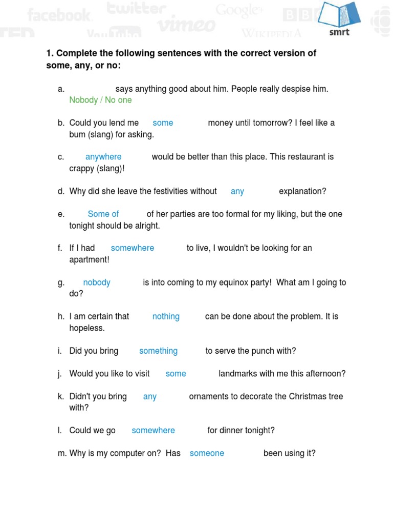 ENGL125 Grammar 3-2 - Some - Any - No | PDF