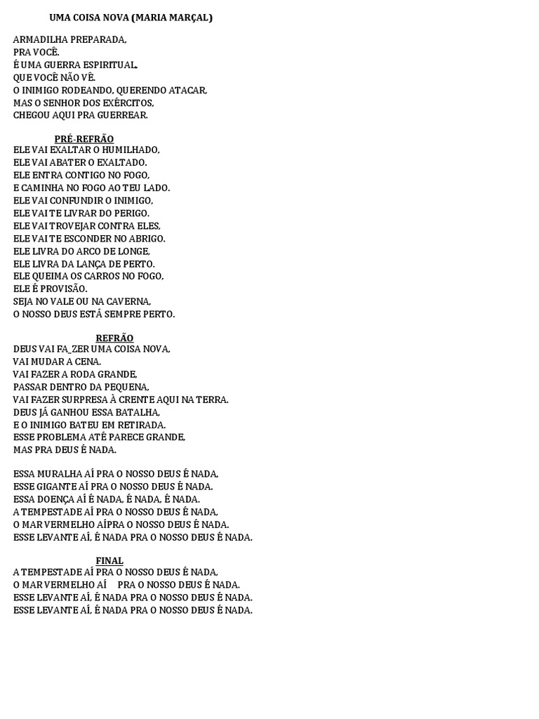 Uma Coisa Nova - Maria Marçal Letras | PDF