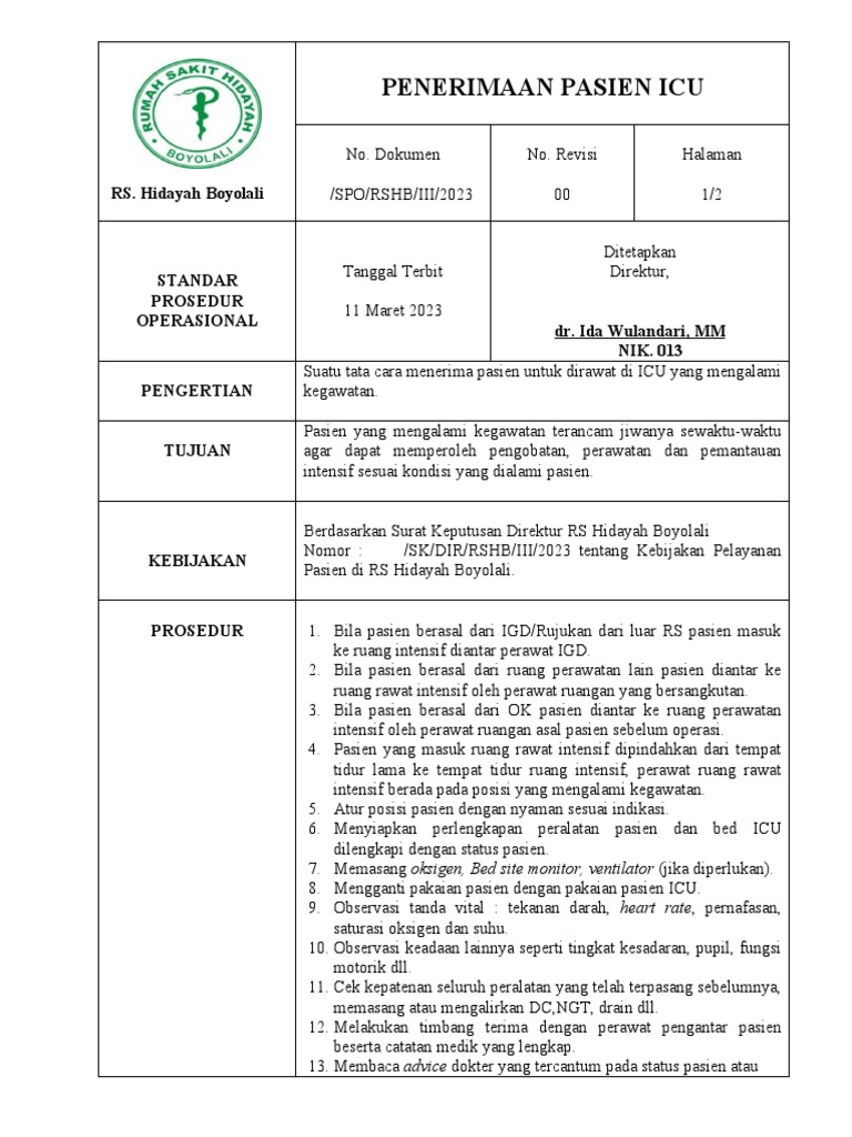 Spo Masuk Icu | PDF
