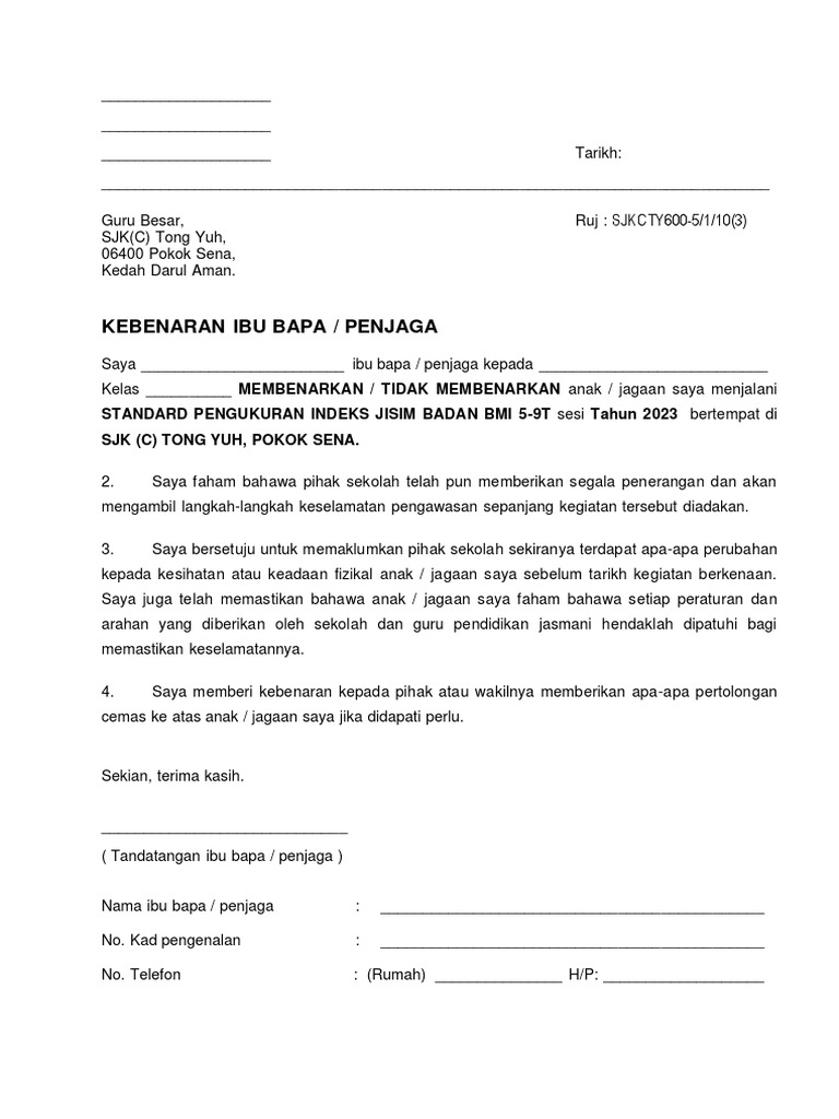Surat Kebenaran Waris Menghadiri BMI 5-9 TAHUN | PDF