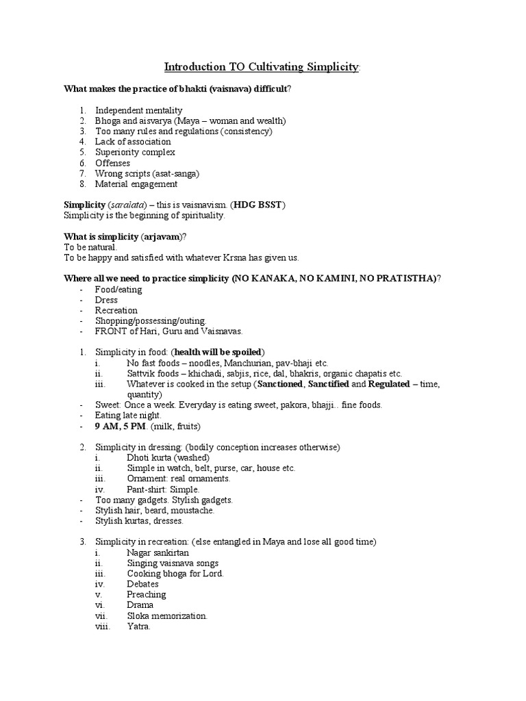 Introduction TO Cultivating Simplicity | PDF | Indian Religions ...