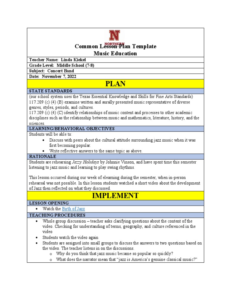 Jazz Lesson Plan | PDF