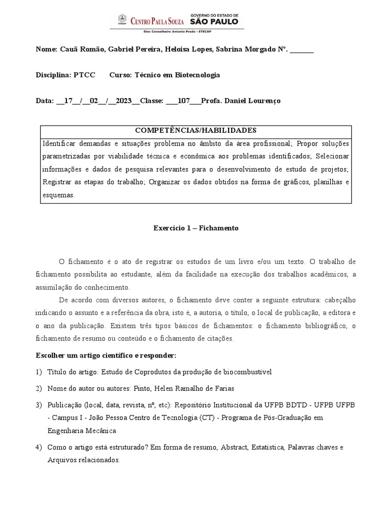 Exercicio Do TCC - 1 - Fichamento | PDF | Abstract (resumo) | Science