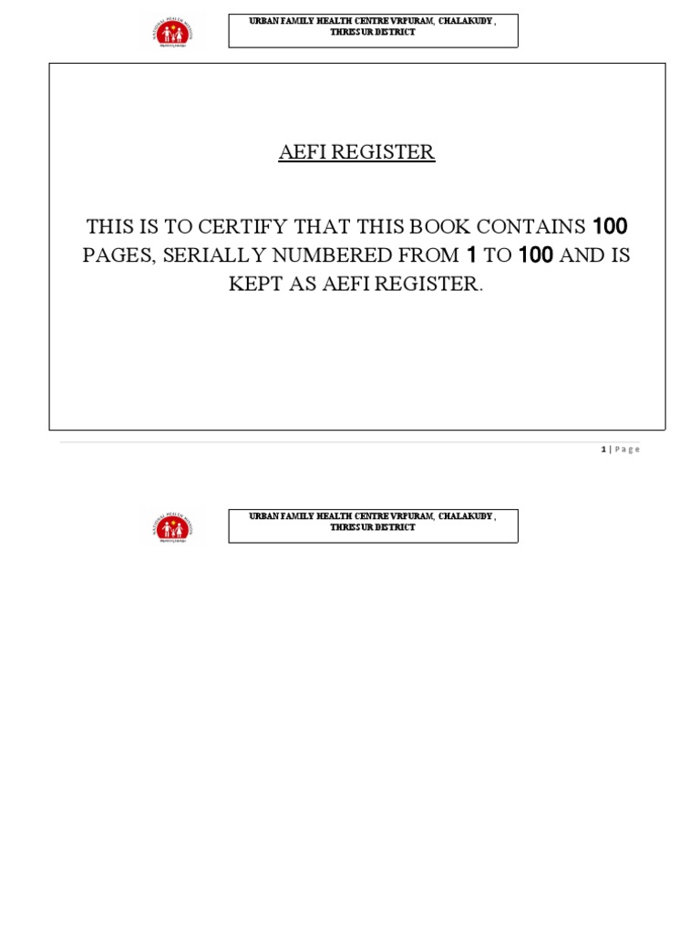 AEFI Register Certification Document | PDF | Medical Specialties | Pharmacy