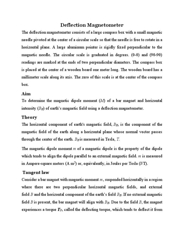 Deflection Magnetometer Experiment Guide | PDF | Magnetic Field ...