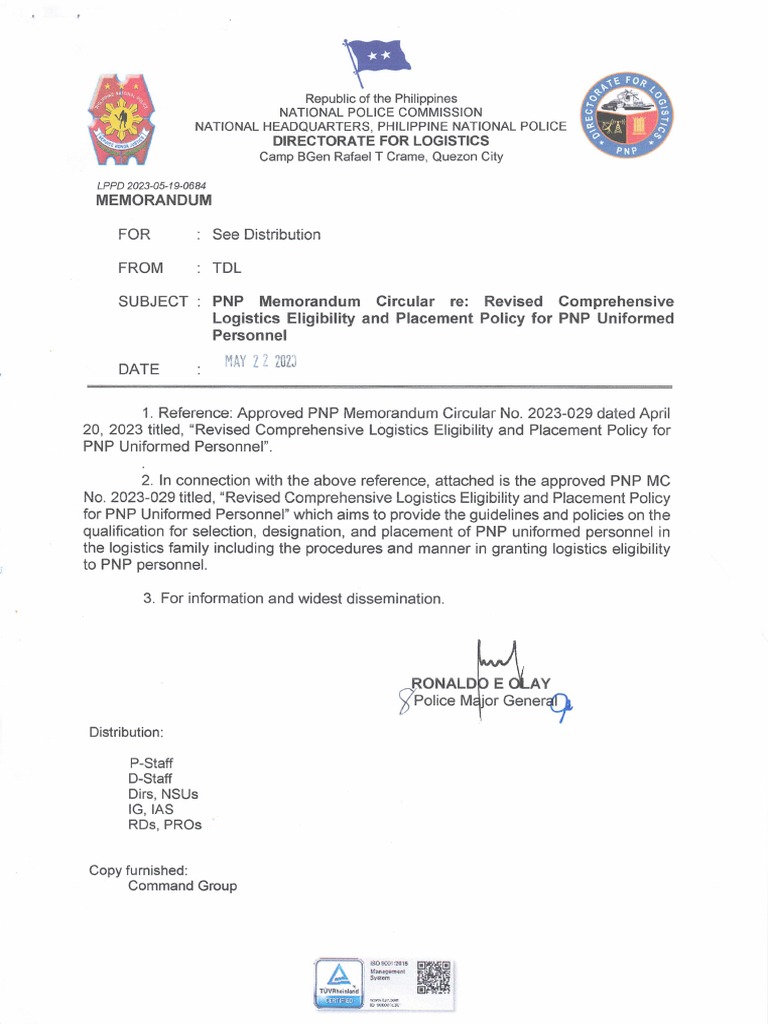 PNP Memorandum Circular Re Revised Comprehensive Logistics Eligibility ...