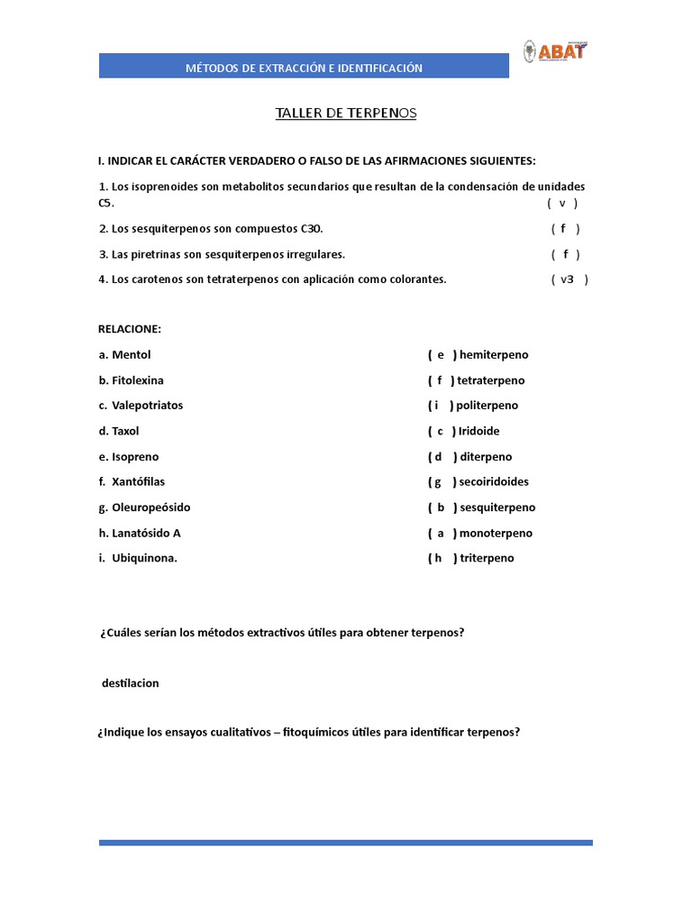 6to Taller De Terpenos Pdf Antioxidante Carotenoide