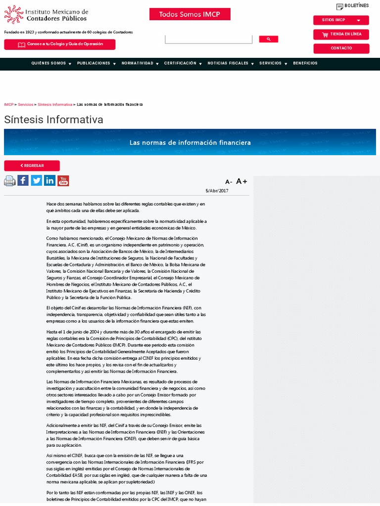Las Normas de Información Financiera - Imcp | PDF | Contador | normas internacionales de ...