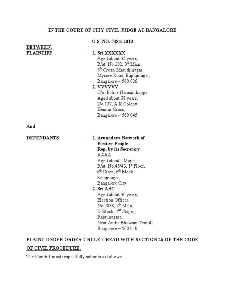 Draft Copy of Plaint | PDF | Lawsuit | Equity (Law)