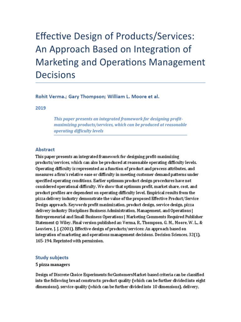 Effective Design of Products Services An Approach Based On Integration ...