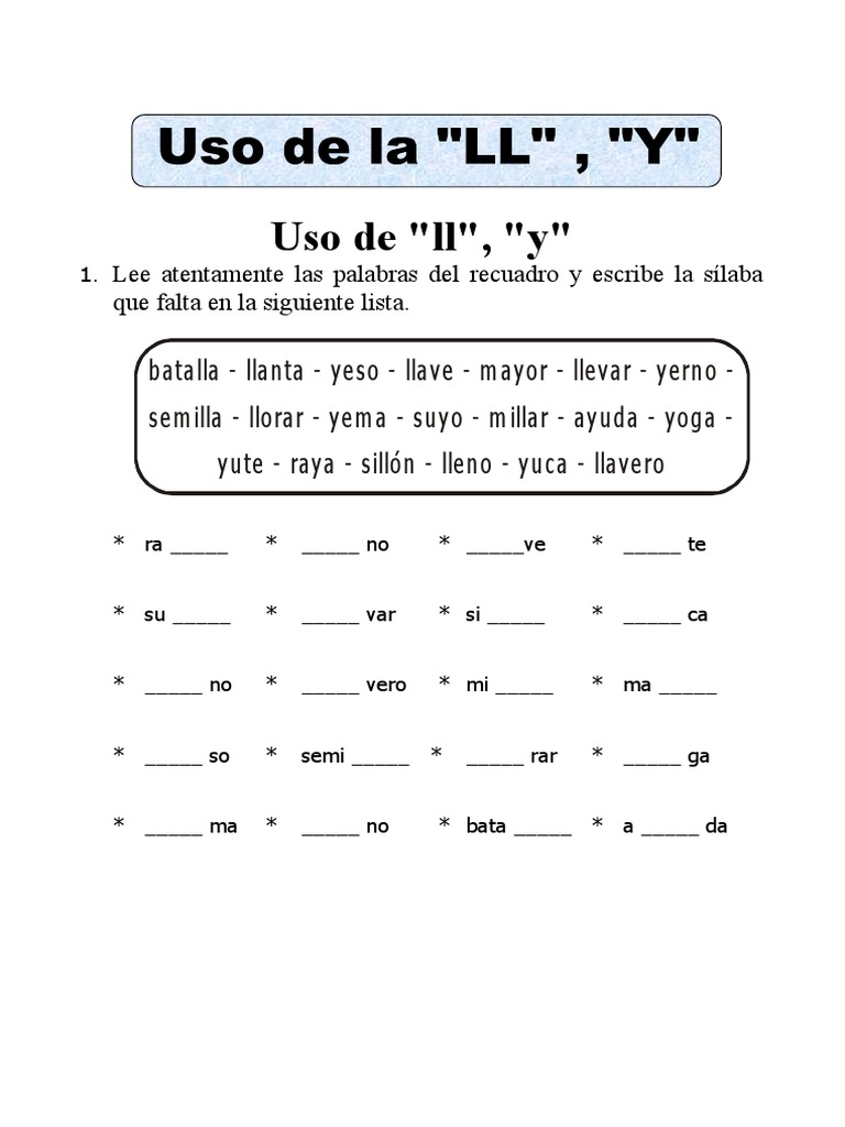 Ficha de Uso de La LL Y para Segundo de Primaria | PDF Ficha de Uso de La LL Y para Segundo de Primaria | PDF