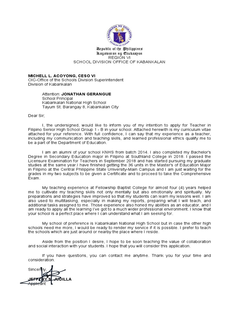 Letter of Intent SHS I-B | PDF | Teachers | Cognition