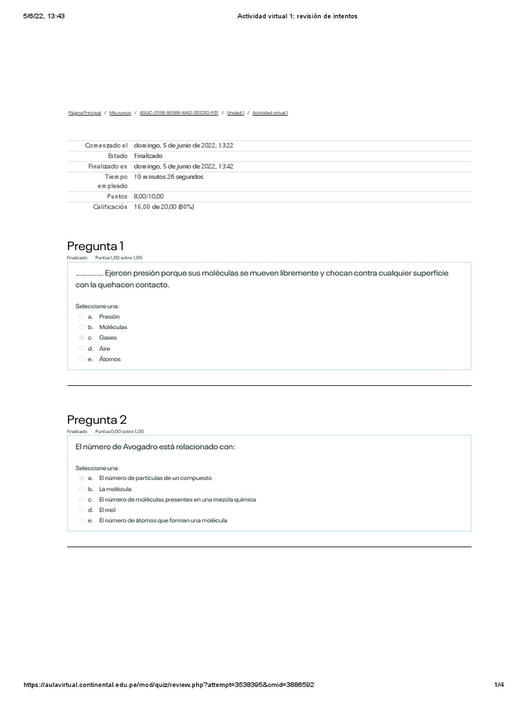 Actividad Virtual 1 - Revisión de Intentos | PDF | Termodinámica | Entalpía