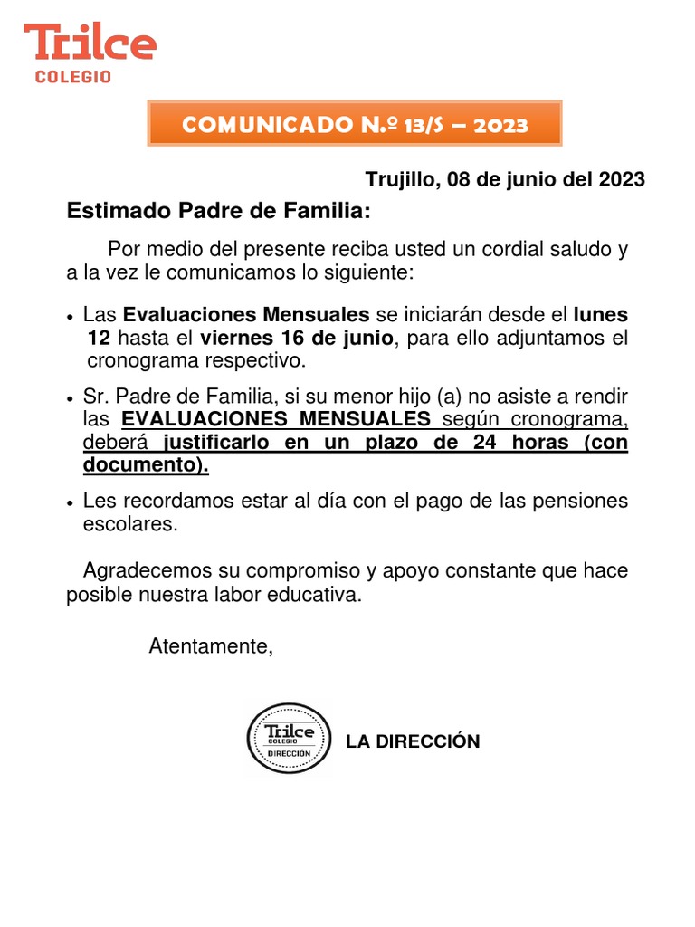 Comunicado N°13-Mensuales Secundaria Ii Bimestre | PDF