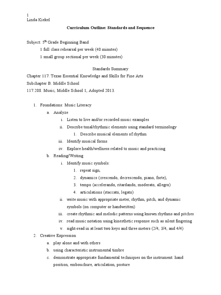 curriculum standards and pacing guide | PDF | Tempo | Rhythm