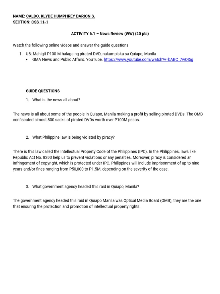 LESSON 6 - ACTIVITY 6.1 - News Review | PDF