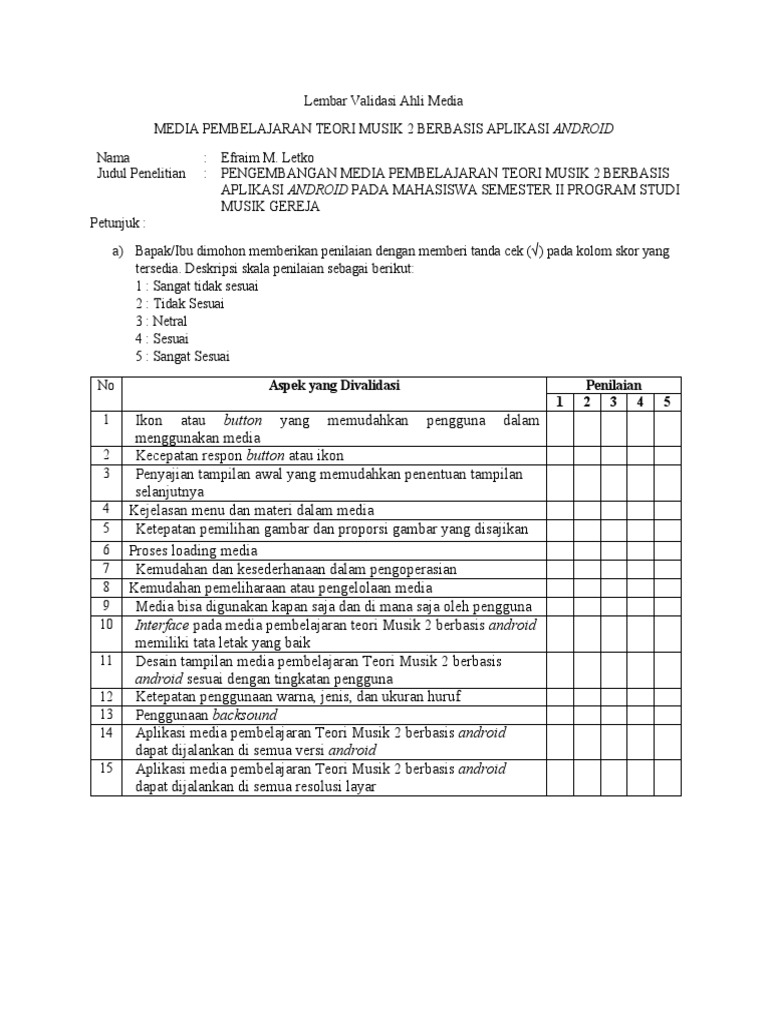Lembar Validasi Ahli Media | PDF