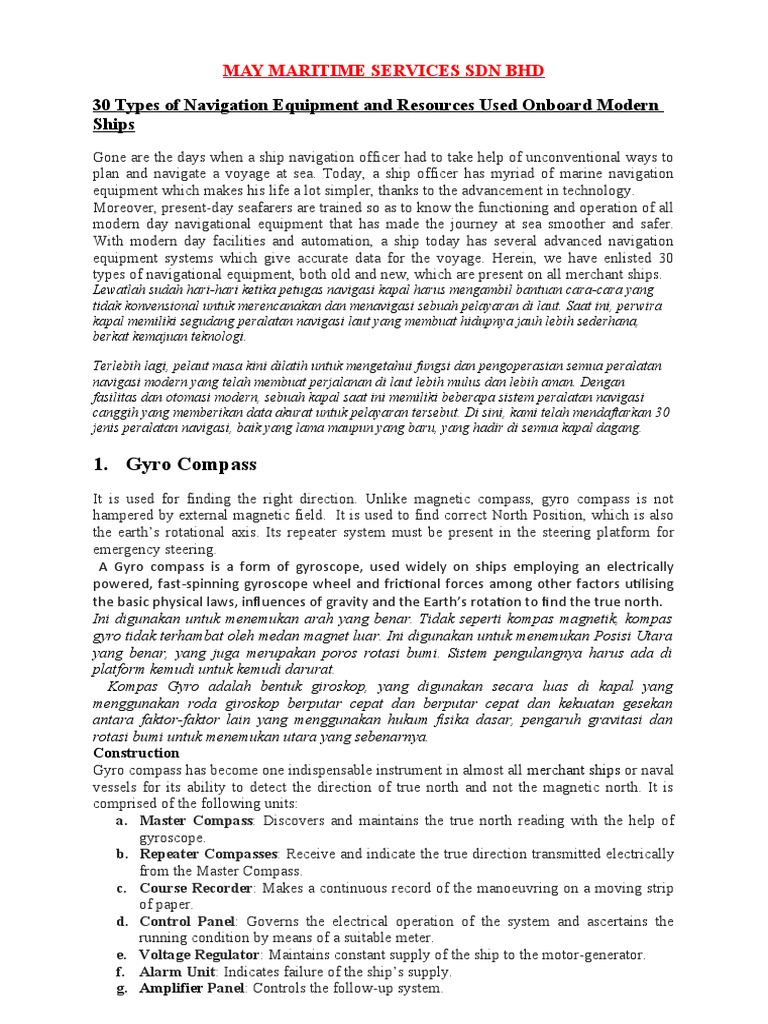 30 Types of Navigation Equipment and Resources Used Onboard Modern ...