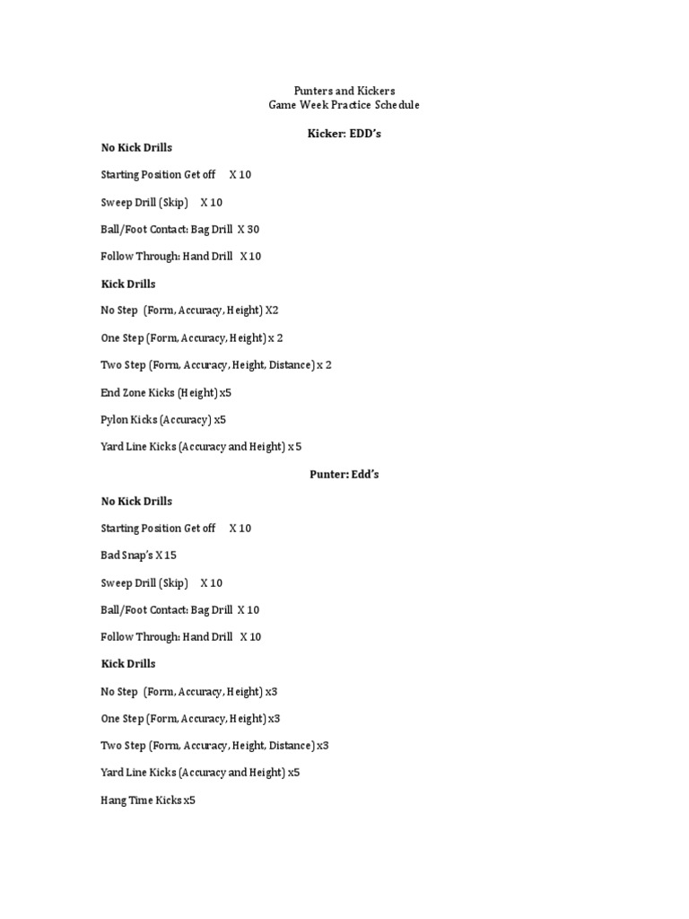 Kicking Game Practice Plan | PDF | Foot | Gridiron Football