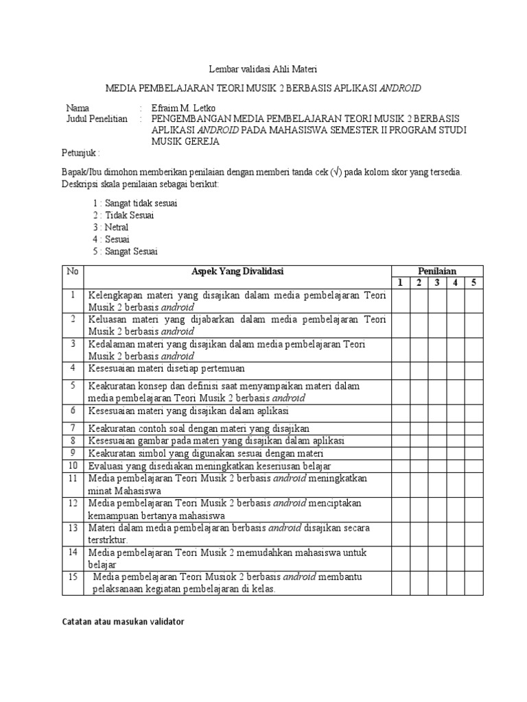 Lembar validasi Ahli Materi | PDF