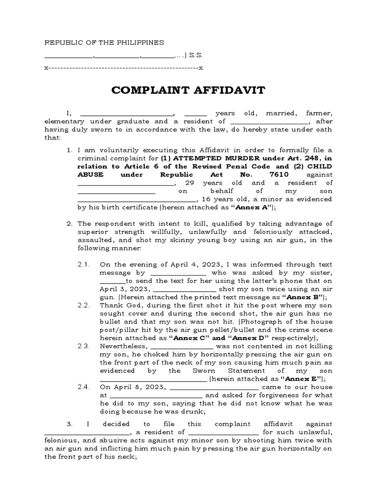 Sample Complaint Affidavit | PDF | Affidavit | Common Law