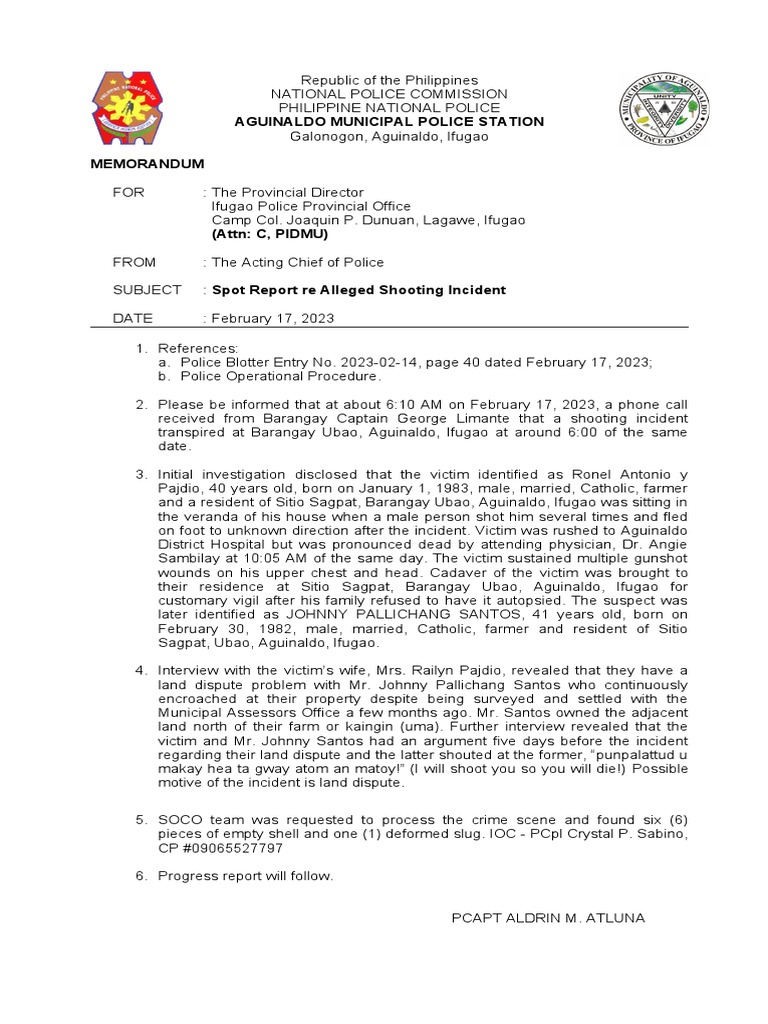 Spot Report - Shooting Incident | PDF | Murder | Crimes