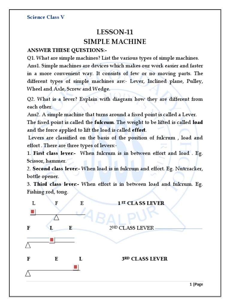 Science Class 5 | PDF | Moon | Lever