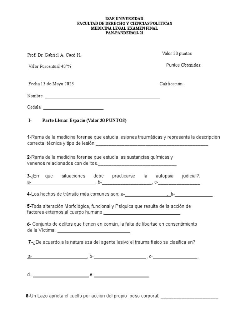 Examen Final Medicina Legal Grupo ISAE Z. Riasco | PDF | Jurisprudencia ...