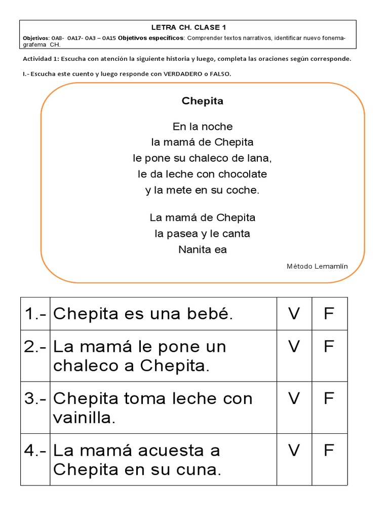 Actividades de Lectura con la Letra Ch | PDF