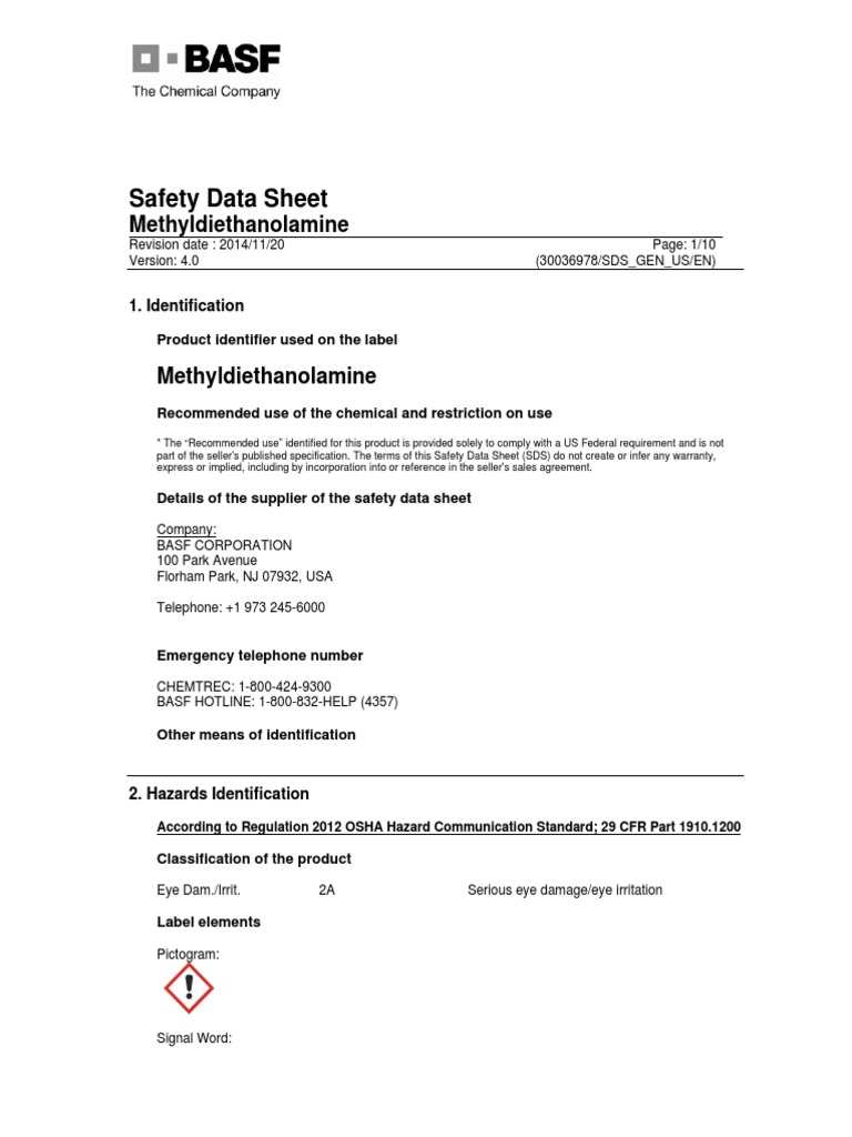 MDEA Safety Data Sheet Overview | PDF | Toxicity | Firefighting
