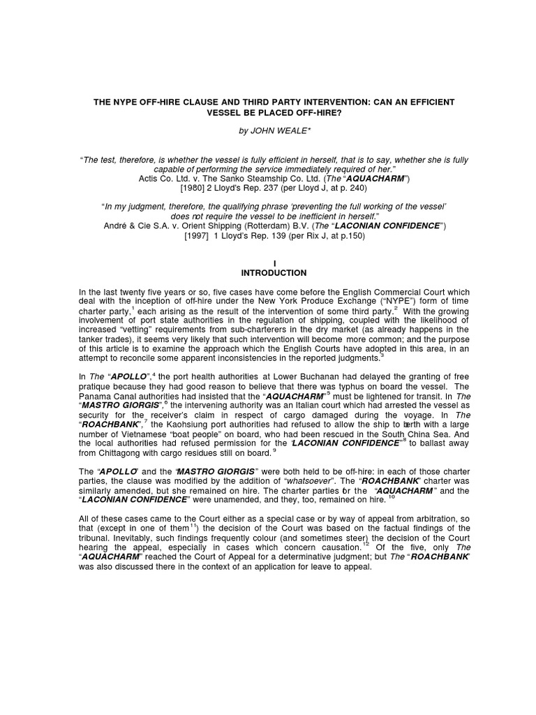 NYPE Off-Hire Clause Analysis | PDF | Judgment (Law) | Reason
