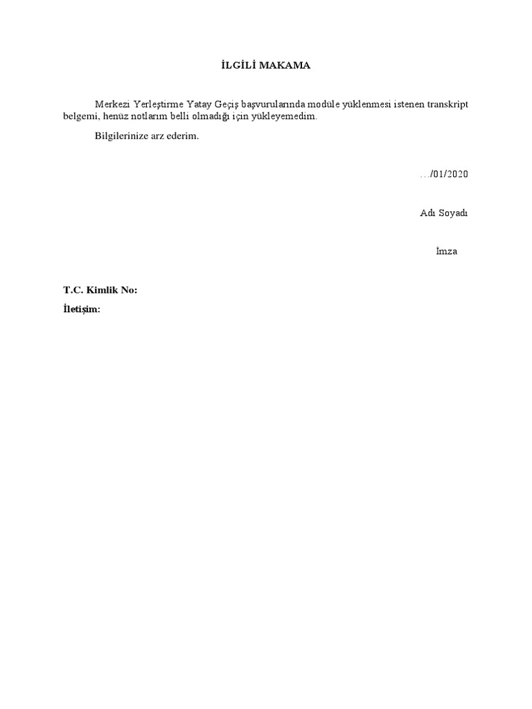 Transkript Dilekce Ornegi | PDF