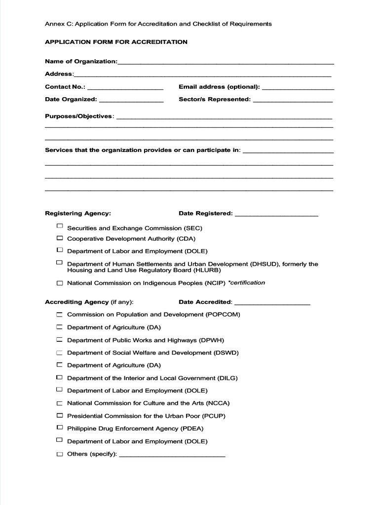 Annex C: Accreditation Application Form | PDF | Government
