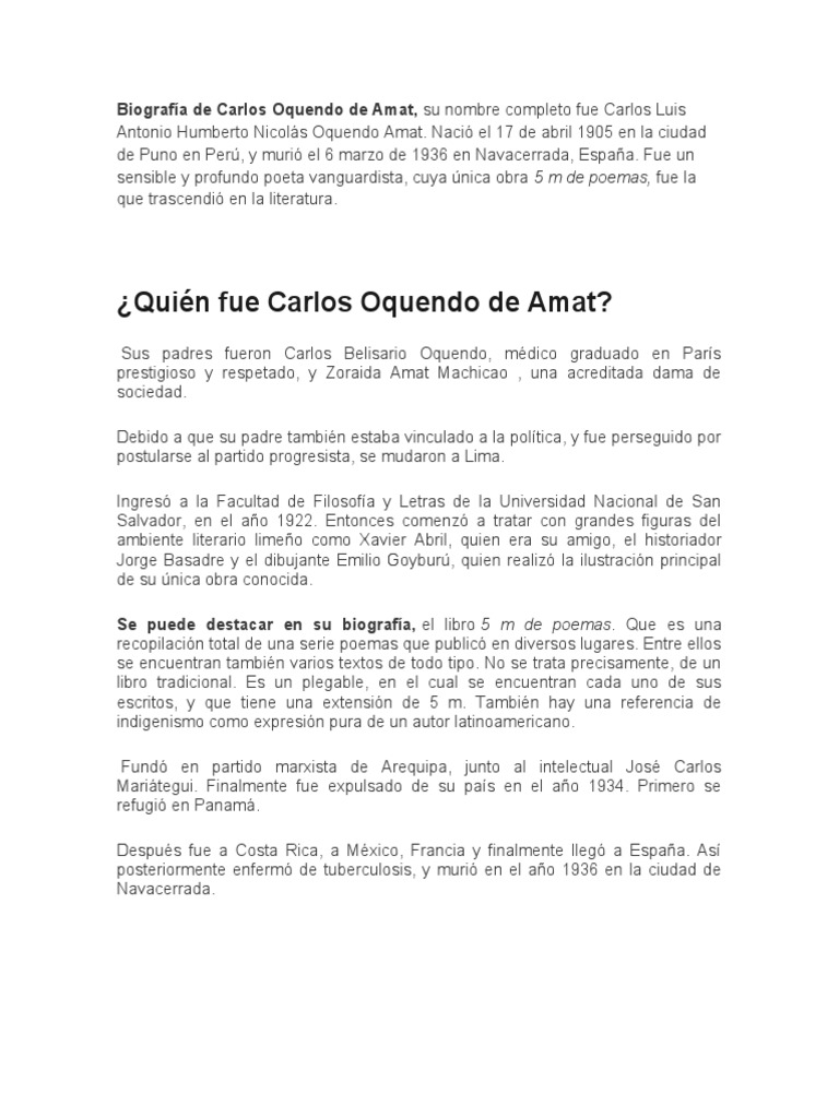 Biografía de Carlos Oquendo de Amat | PDF