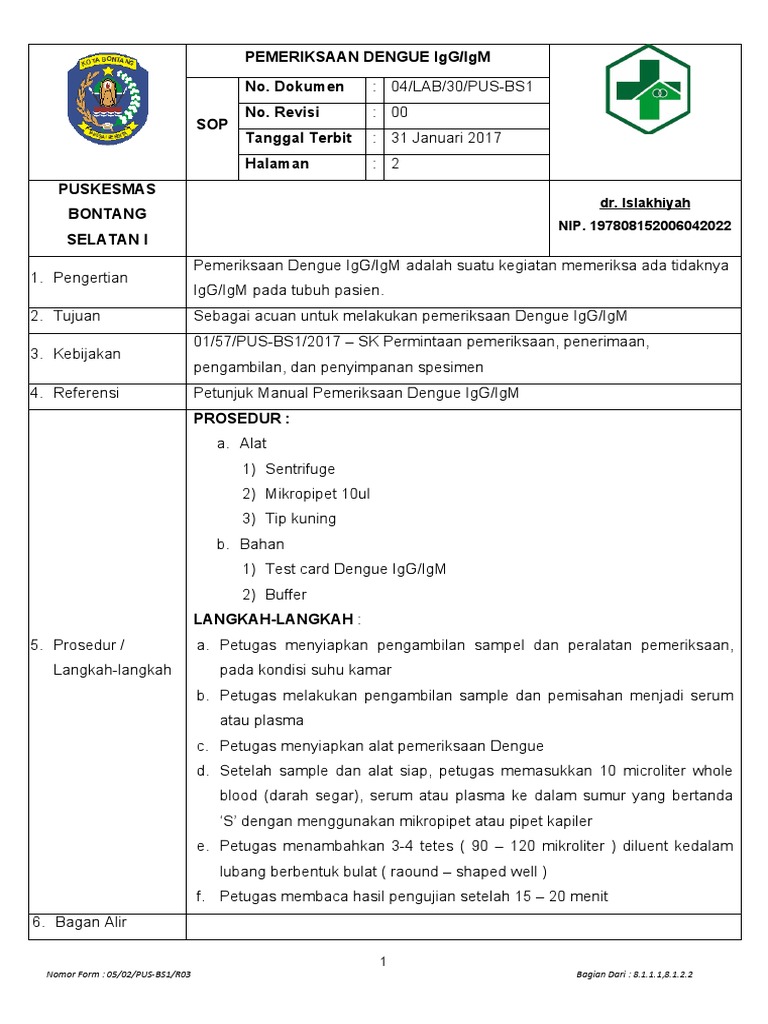 04.LAB.30.PUS-BS1.R00 - PEMERIKSAAN DENGUE IgG | PDF