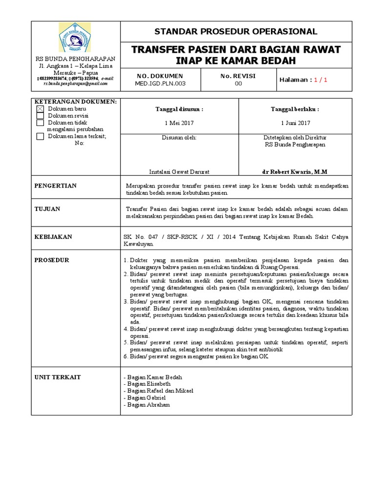 Prosedur Transfer Pasien ke Kamar Bedah | PDF