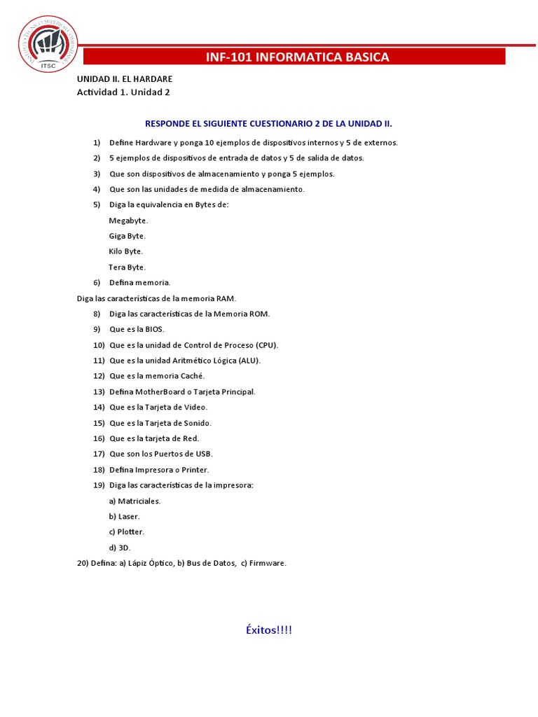 Unidad 2. Hardware - Actividad 1 | PDF