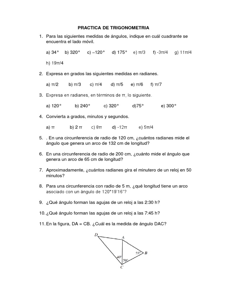 Ejercicios de Trigonometría y Ángulos | PDF | Triángulo | Trigonometría