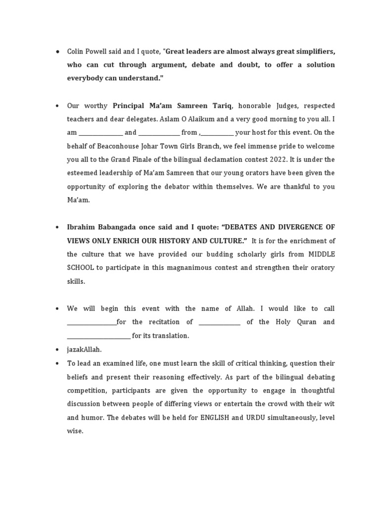 Conduction 2023 Bilingual Declamation Contest | PDF | Master Of Arts ...