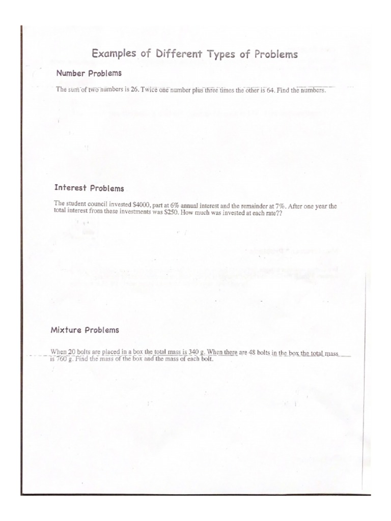Linear System Word Problems Worksheet | PDF