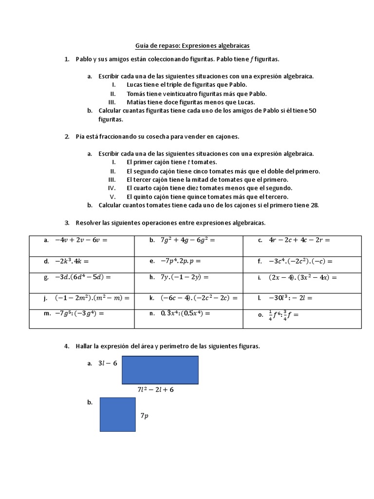 Guia de Repaso. Expresiones Algebraicas | PDF | Matemáticas